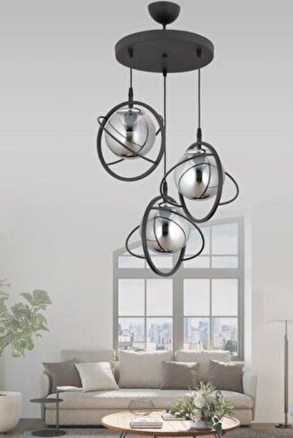 ESSLİGHT NİSAN 3’LÜ SARKIT AVİZE FÜME GLOB CAMLI MODERN DEKORATİF ...