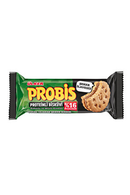 Ülker PROBİS PROTEİNLİ KAKAOLU VE MUZLU KREMALI ŞEKERSİZ BİSKÜVİ 101G ...