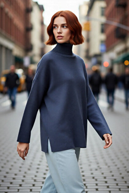 PayBuy Kadın Oversize Balıkçı Yaka Düşük Kol Akrilik Triko Kazak Kış ...