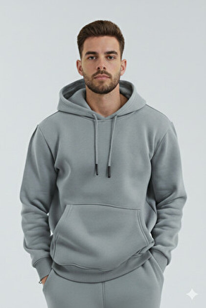 OXVİN Hodies Winter Kapüşonlu Kanguru Cep 3 iplik Puf Yumuşacık (İçi ...