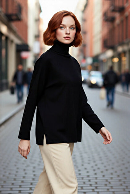 PayBuy Kadın Oversize Balıkçı Yaka Düşük Kol Akrilik Triko Kazak Kış ...