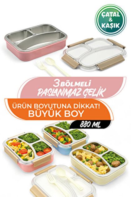 M&L LUNCH BOX 3 Bölmeli Mavi 900 ML Paslanmaz Çelik Beslenme Kutusu ...