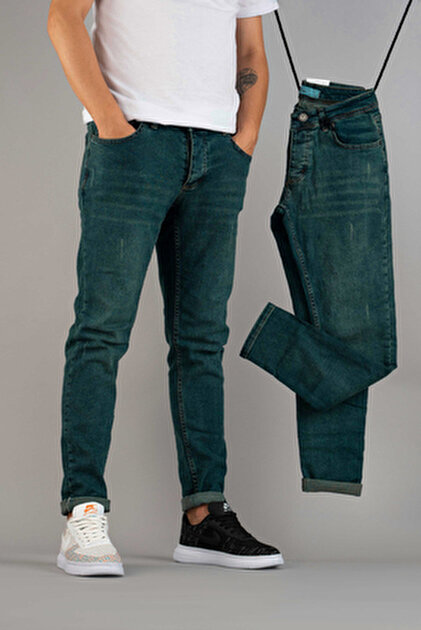 bombe Erkek Slim Fit Tırnaklı Likralı Kot Pantolon Mavi - Fiyatı, Yorumları