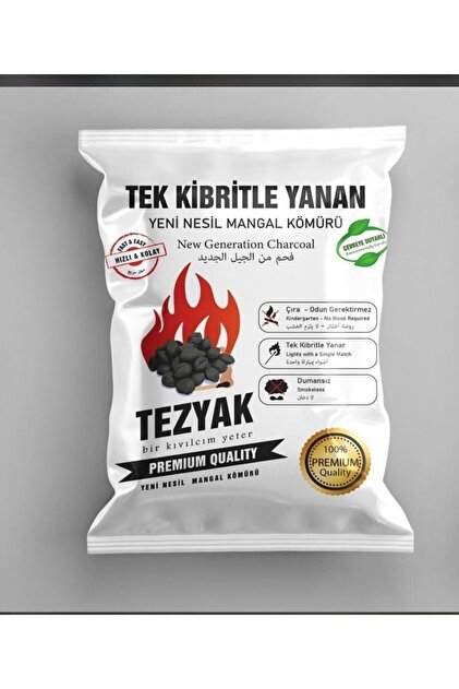 TEZYAK Klasik Tek Kibritle Yanan Yeni Nesil Mangal Kömürü (2 Kg ...