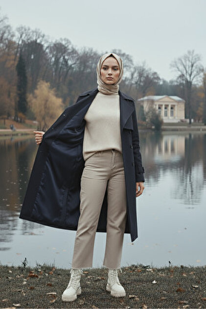Zeneva Collection Açık Bej - %100 Pamuk Uzun (110CM) Astarlı Kadın ...
