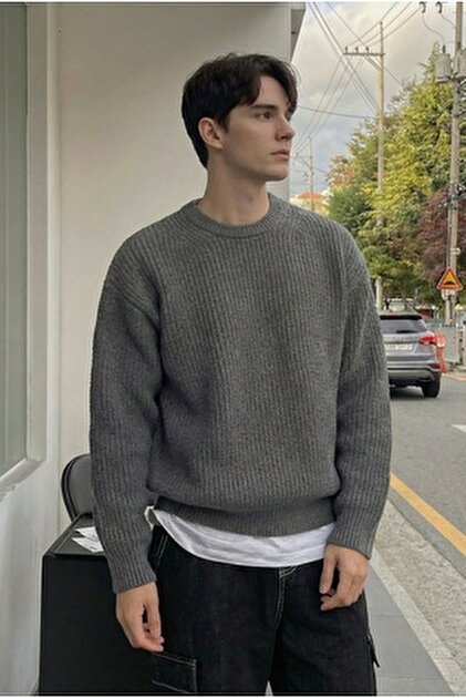 Tarz Cool Men's Matte Smoked Regular Fit Crew Neck Knitted Sweater ...