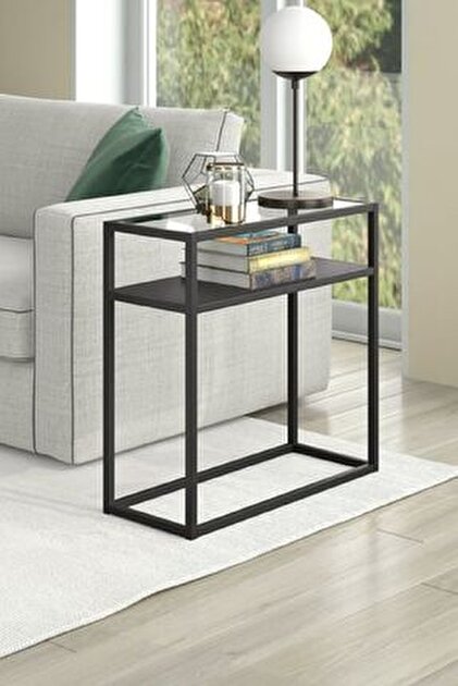 TOLIAHOME Metal İskeletli Ceviz-Siyah Şeffaf Temper Camlı 2 Katlı Yan ...