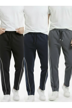 MODENZO Men's 3-Piece Pack Piped Baggy Casual Sweatpants with Back ...