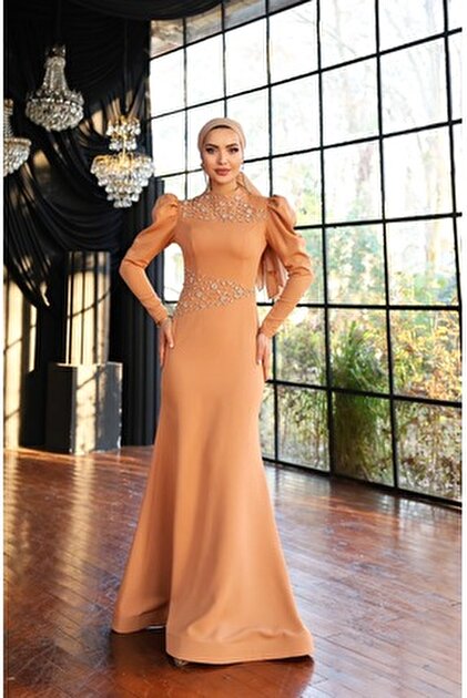 DADO BELLA Lacivert Double Krep Kristal Taş Detaylı Balık Kesim Uzun ...