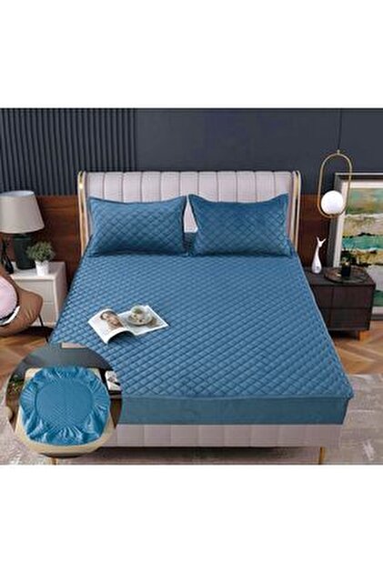 Truva Grup Husă de Pat din Catifea Tip Topper 160x200 cm + 2 Fețe de ...