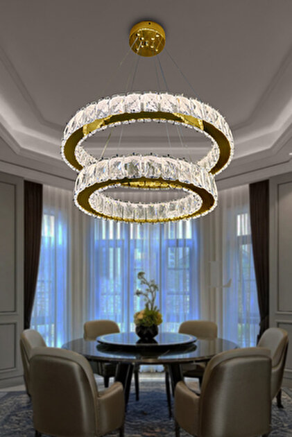 RSCOLLECTIONS 2 Katlı Daire Kristal Taşlı Modern LED Avize – 3 Işık ...