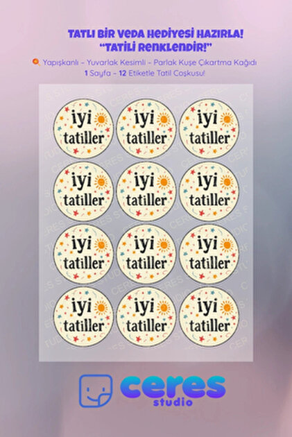 Ceres Studio İyi Tatiller Sticker Seti K4- 12 Adet Yuvarlak Etiket ...