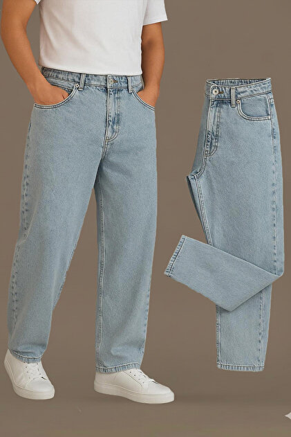 BM BALANCEMODA Erkek Siyah Mavi Baggy Fit Likrasız Rahat Kesim Jean ...