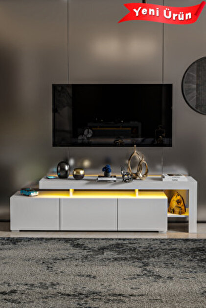 Platinreyon Luma Led Işıklı TV Ünitesi Konsol 192 cm Açık Meşe Desen ...