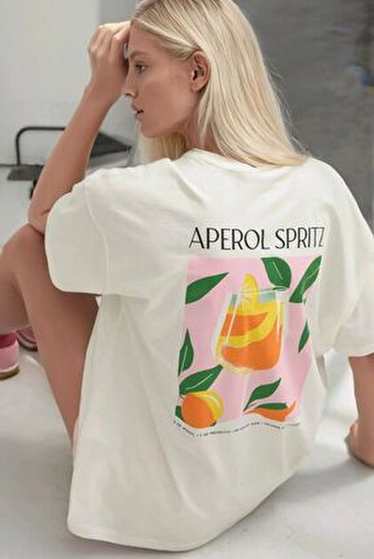 Hiccup Kadın %100 Pamuk Bisiklet Yaka Oversize Beyaz Baskılı T-Shirt ...