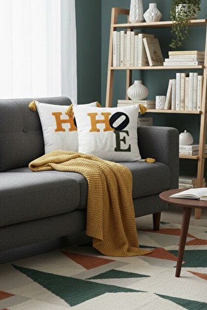 SİMEREV HALI HOME CONSEPT Punch Nakışlı 2 Adet Krem Kumaş Püsküllü ...