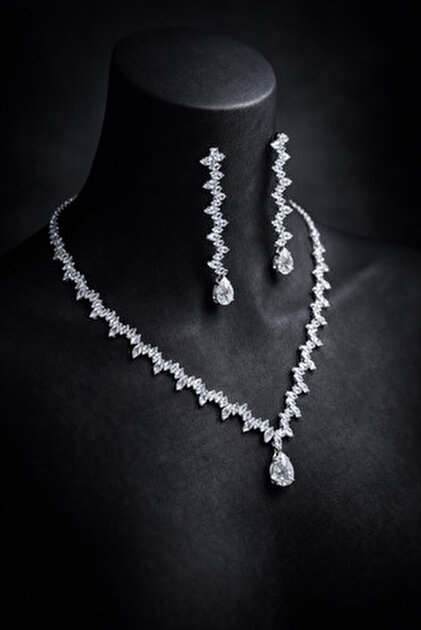 Otto Man Steel Jewelry Zirkon Taşlı Su Yolu Rodyum Kaplama Düğün Ve ...