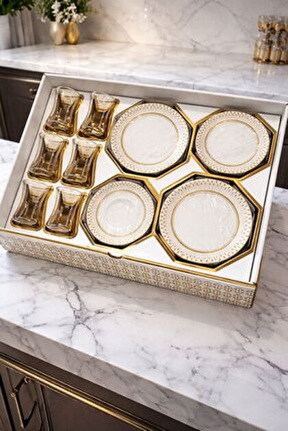 Paşabahçe Herencia 18 Parça Premium Porselen Gold Çay & Pasta Takımı ...