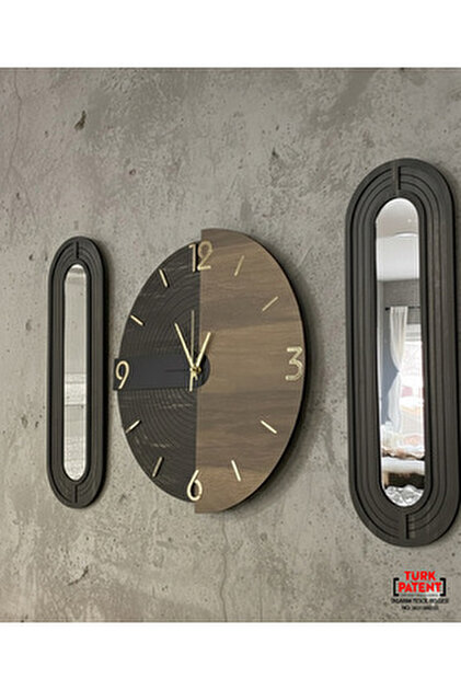 Blackframe Milano design - Açık Gri - Siyah & Koyu meşe Duvar Saati ...