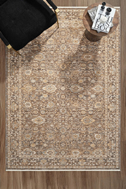 Eliz Home Eskitme Vintage Çiçekli Halı Bambu Polyester Oturma Odası ...