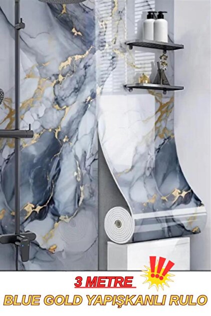 Renkli Duvarlar 60cm x 3 Metre Tek Parça Yapışkanlı Rulo Mermer Desenli ...