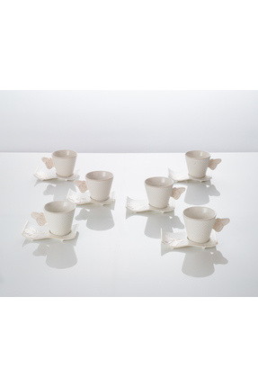 Malooki Set 6 Cești de cafea cu 6 farfurii ondulate, 180 ml, Porțelan ...