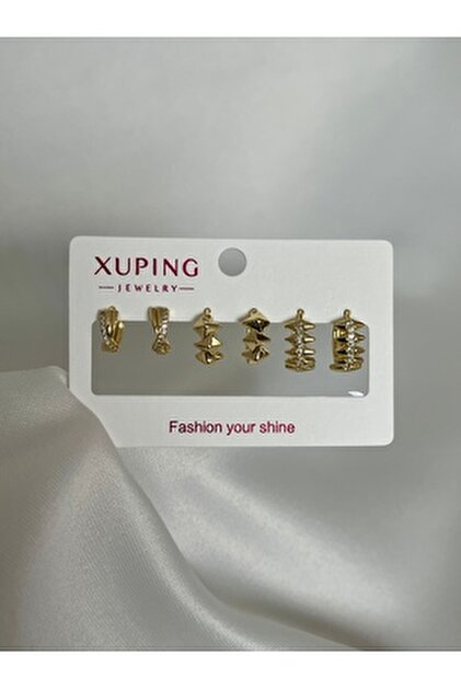 yeknova Xuping 14K Gold Renginde 3 Çift (6adet) Kararmaz Kadın Halka ...