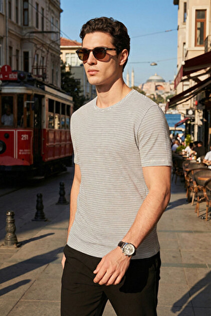 Buratti Pamuklu Regular Fit Çizgili Bisiklet Yaka T Shirt Erkek T SHİRT ...