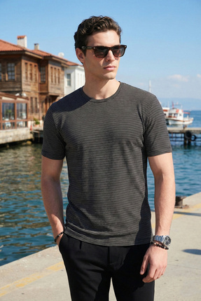Buratti Pamuklu Regular Fit Çizgili Bisiklet Yaka T Shirt Erkek T SHİRT ...