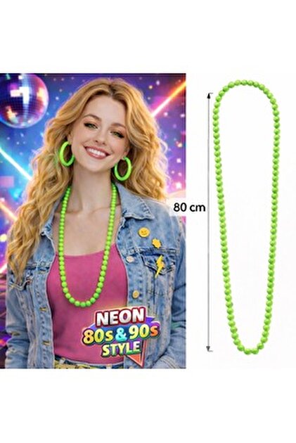 lowell home Neon Turuncu Boncuk Kolye 80 cm – Retro 80’ler 90’lar Parti ...