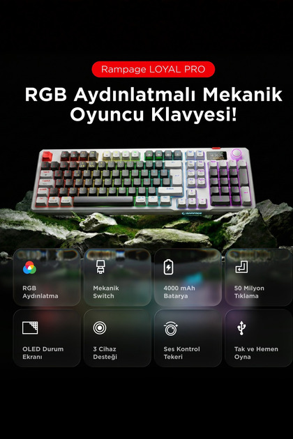 Rampage LOYAL Pro Siyah/Gri 3 BT + 2.4 IPS Ekranlı Red Switch RGB ...