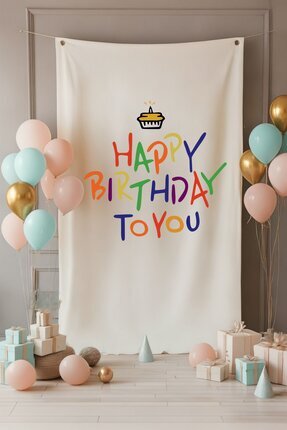 Puppetzzz Kişiye Özel Doğum Günü Duvar Örtüsü Flama – Pastel Renk Happy ...