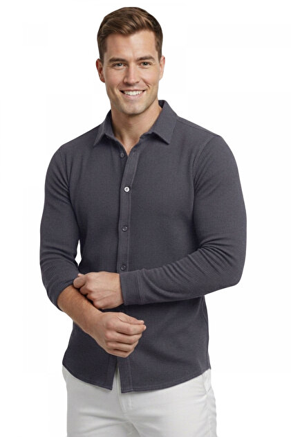 DeepSea Kahve Slim Fit Örme Kumaş Likralı Erkek Gömlek – Nefes Alan ...