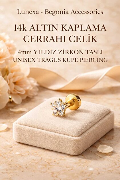 Lunexa 316L Cerrahi Çelik Altın Kaplama Kararmaz Alerji Yapmaz Zirkon ...