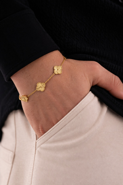 Nutly Accessories Erkek Yonca Model Bileklik Beyaz Taşlı Gold Çelik ...