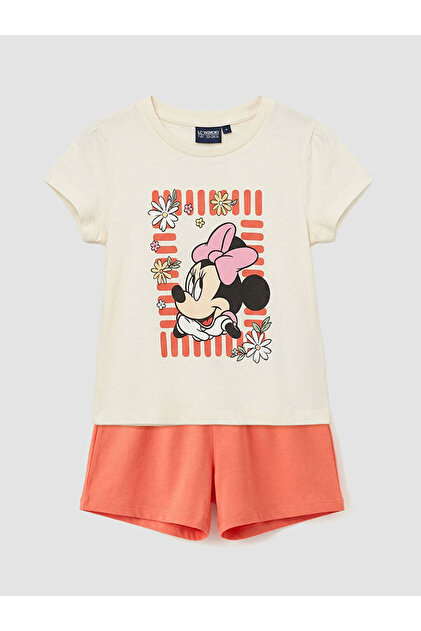 LC Waikiki LCW baby Beyaz Minnie Mouse Baskılı Kız Bebek Tişört Ve Şort ...