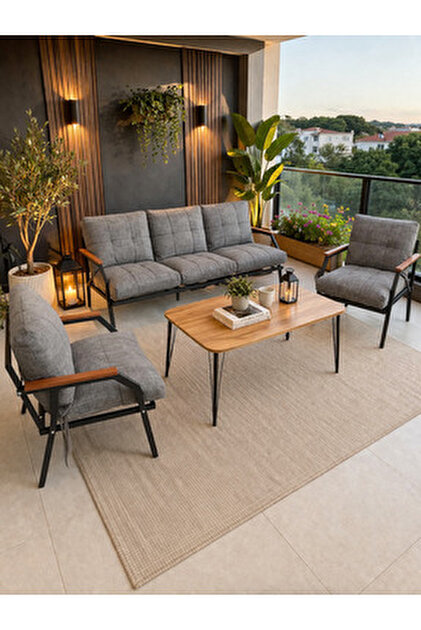 UFUK HOME Linda 311 Masalı Açık Gri Fermuarlı Bahçe Balkon Takımı, Cafe ...