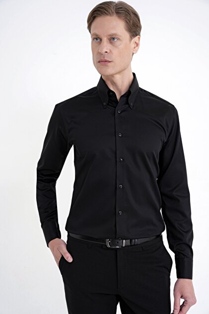 Efor Erkek Slim Fit Düğmeli Yüksek Yaka %100 Pamuklu Saten Düz Beyaz ...