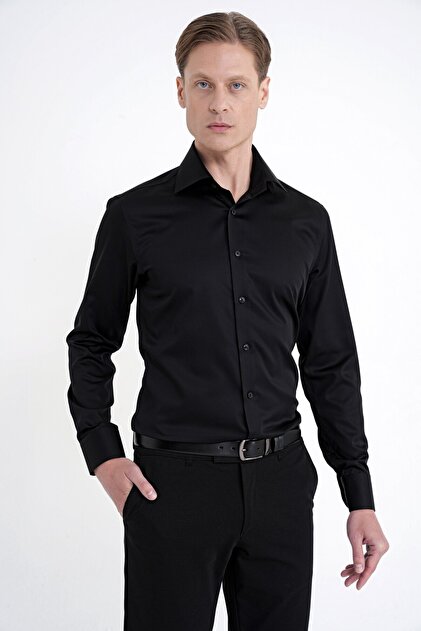 Efor Erkek Slim Fit Düğmeli Yüksek Yaka %100 Pamuklu Saten Düz Beyaz ...