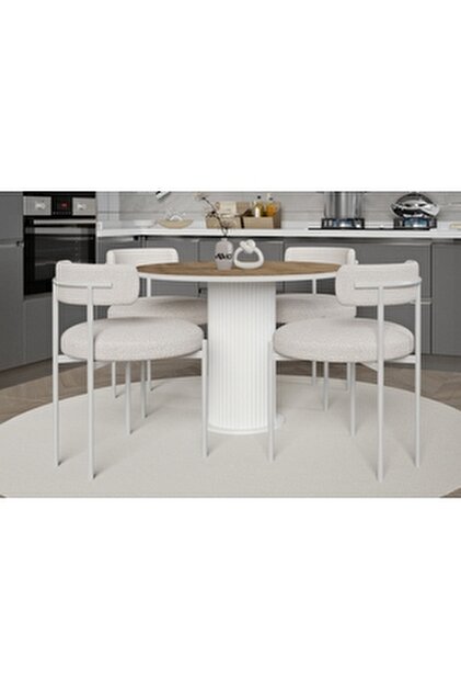 Vivense TİAN BOHEM TEDDY SANDALYE MUTFAK MASA TAKIMI, BEYAZ, 90X90 ...