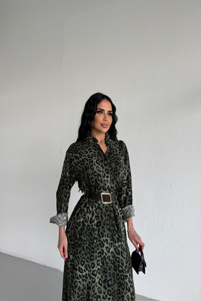 KAMACI BUTİK GÖMLEK YAKA LEOPAR DESENLİ KEMERLİ ELBİSE - Fiyatı, Yorumları