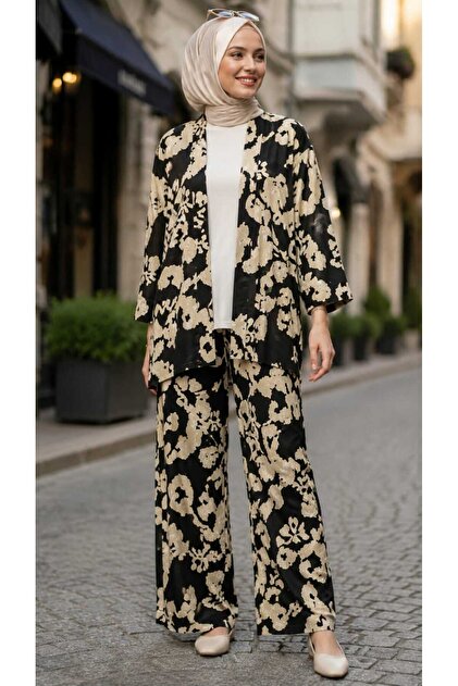 forte bella Etnik Desen Alt-Üst Trend Tesettür Kimono Takım - Fiyatı ...