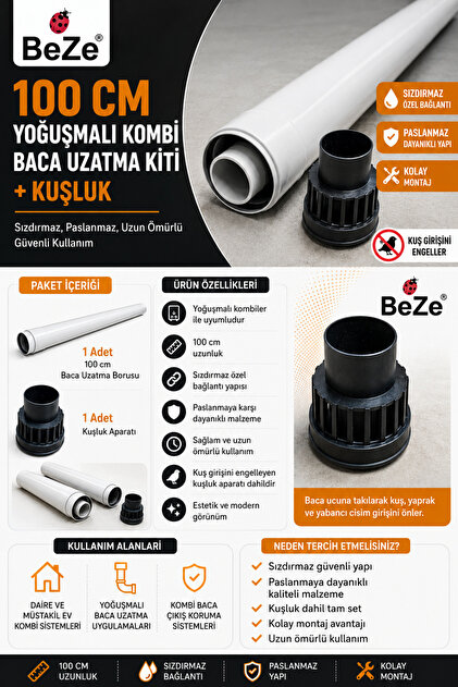 BEZE 100 CM ve 50 CM Yoğuşmalı / Hermetik Kombi Baca Uzatma Kitleri ...