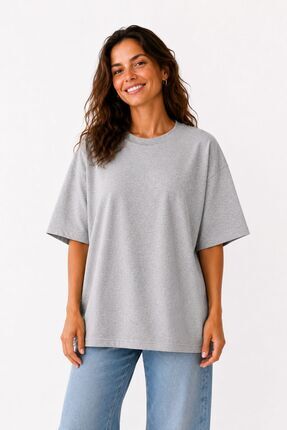 Lizbon Style Kadın Oversize %100 Pamuk Basic Rahat Kalıp T-Shirt ...