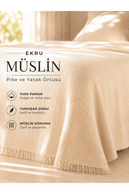 Perdeplus Premium Müslin Yatak Örtüsü Çift Kişilik Yumuşak Dokulu ...