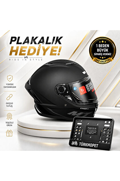 TÜRKMOPET MT Helmets Stinger 2 Solid Full Face Kapalı Kask + Plakalık ...