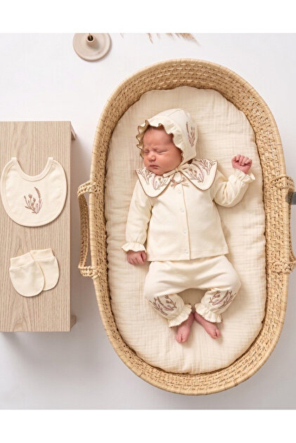 Cherub Baby El İşi Nakışlı Yenidoğan Kız Bebek 5 Parça Hastane Çıkışı ...