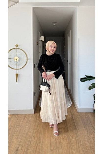 salisburys Molly Nelly Kadın Vual Kumaş Kırışık Uzun Astarlı Etek ...
