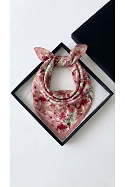 Alse Butik Pembe Karışık Çiçek Desenli Soft Pamuk Fular 50x50 cm ...