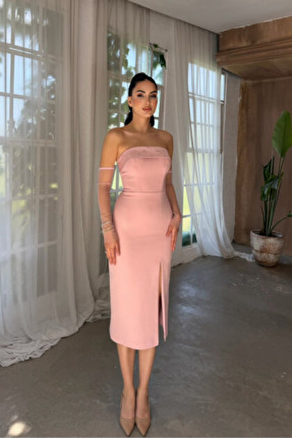 Sindimoda Esin Straplez Kolları Tül Midi Elbise 1079 - Fiyatı, Yorumları